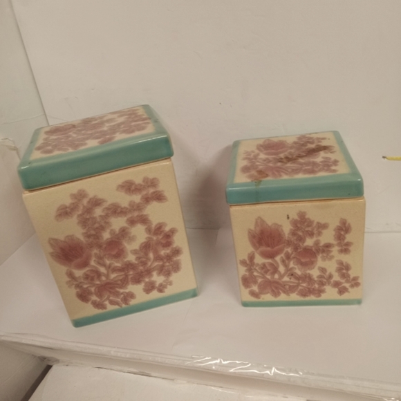 Pier 1 | Kitchen | Vintage Retro Pier Square Canisters Pink Floral ...